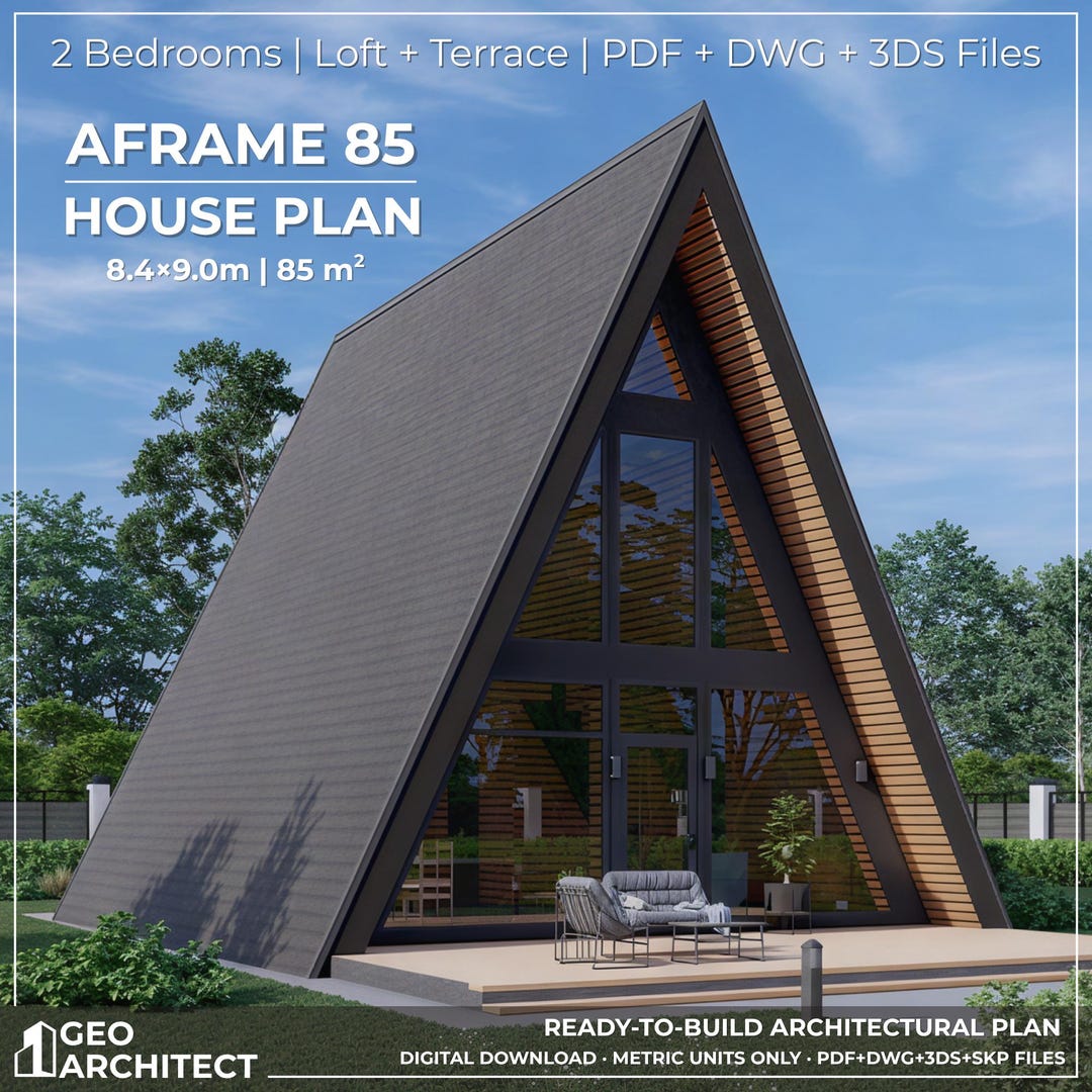 AFRAME 85 House Plan | Modern Two-storey Cabin | Scandinavian Home Design | PDF + DWG + 3D Files ...