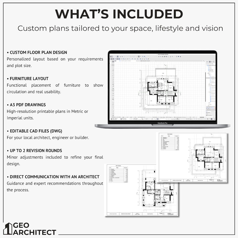 Custom Architectural Floor Plans · Home Design · A3 PDF + CAD (metric ...