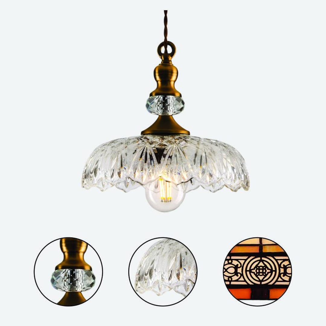 Vintage Glass Pendant Light Brass Chandelier Kitchen Island Dining Room ...