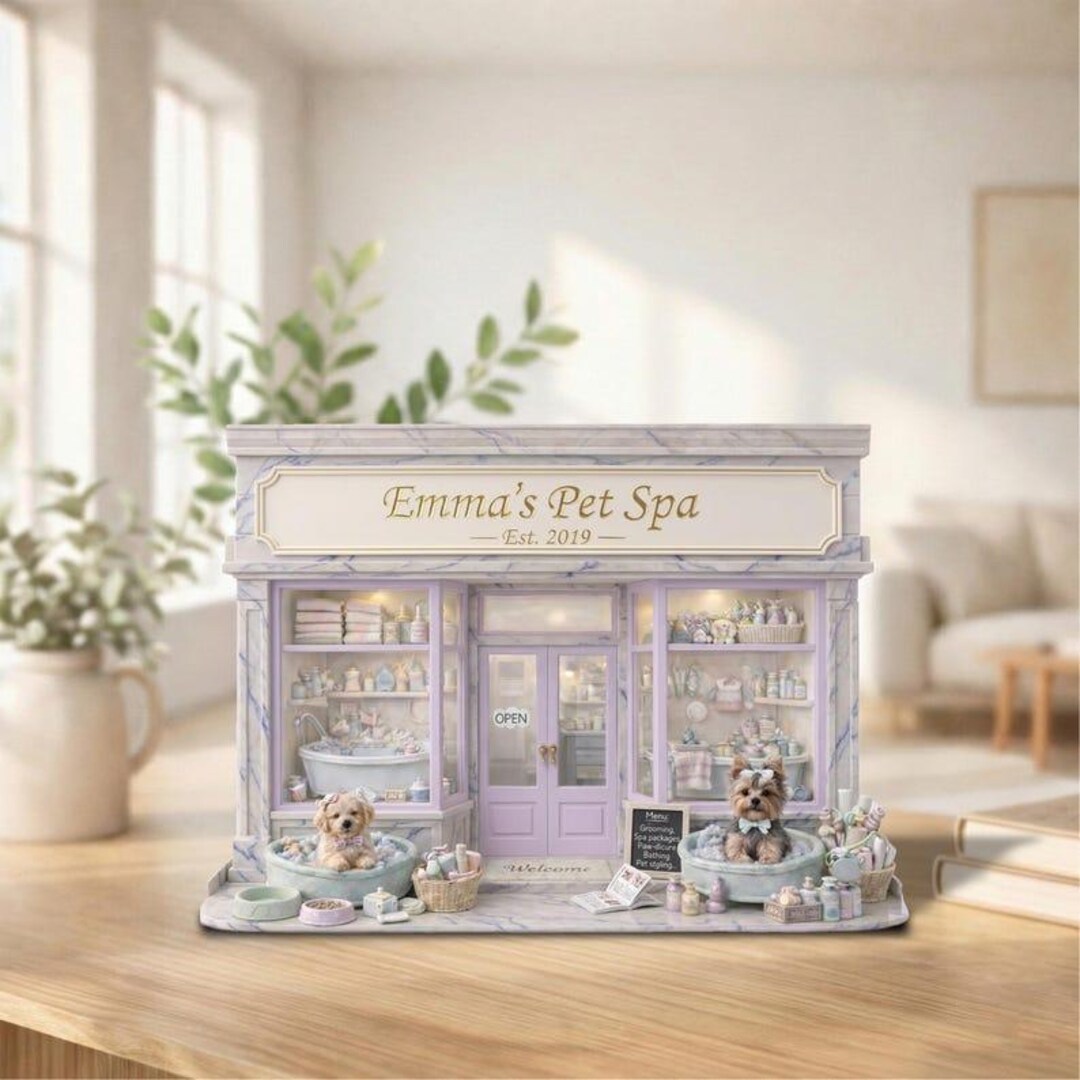 Personalized Pet Spa Wooden Block Decor, Custom Pet Shop Storefront ...