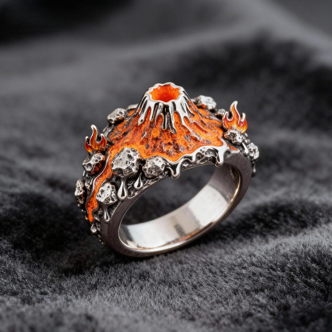 Volcano Collection | Molten Lava Enamel Ring in Sterling Silver - Etsy