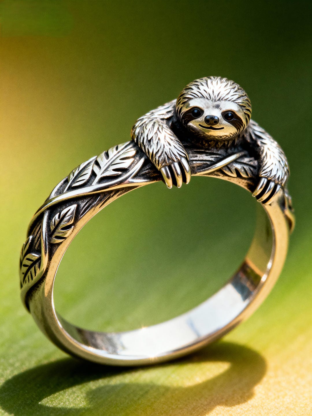 Lazy Forest Sloth Handcrafted Sterling Silver Ring – Animal Nature Band ...