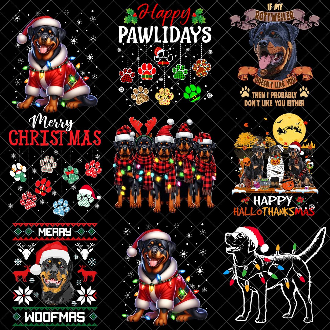 Rottweiler Christmas PNG Bundle, Merry Woofmas Dog PNG, Happy Pawlidays ...
