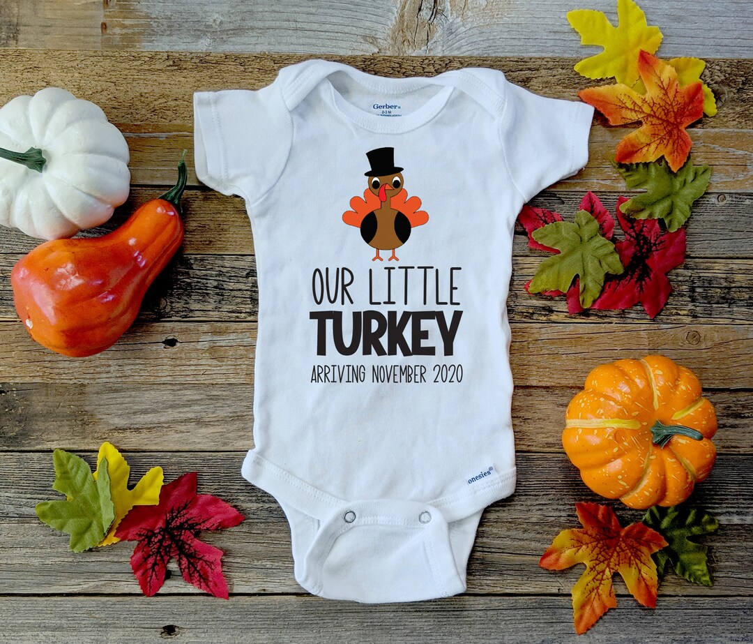 Little Turkey Pregnancy Announcement Bodysuit: Thanksgiving Grandparent ...