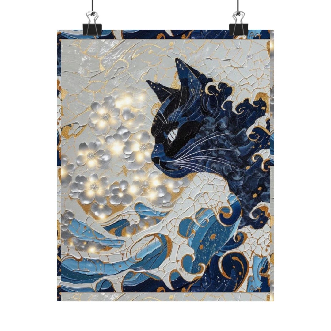 Blue Wave Cat Poster | Matte Vertical Poster, Japanese Wave Art - Etsy