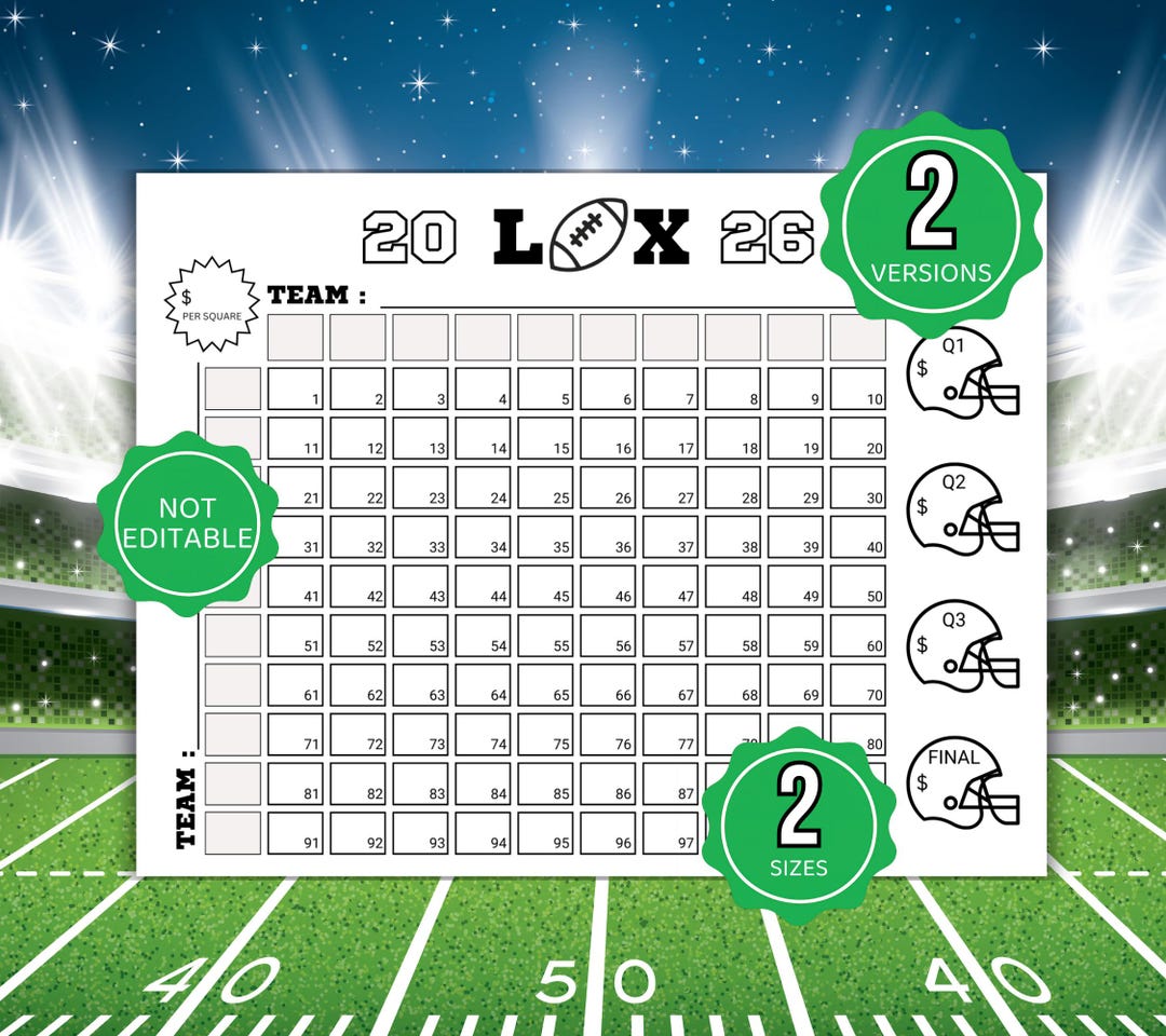 Super Big Game Football Squares, Football Squares, 2026 Super Big Bowl ...