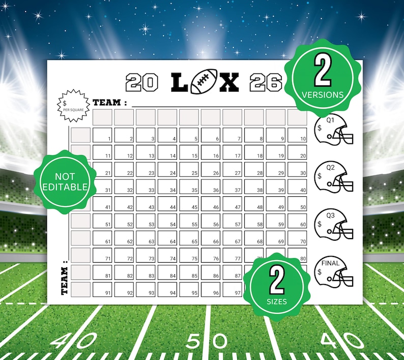 Super Big Game Football Squares, Football Squares, 2026 Super Big Bowl ...
