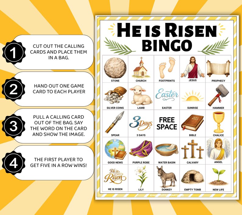 Easter Church Bingo, He is Risen Bingo, Resurrection Bingo, Bible Bingo ...