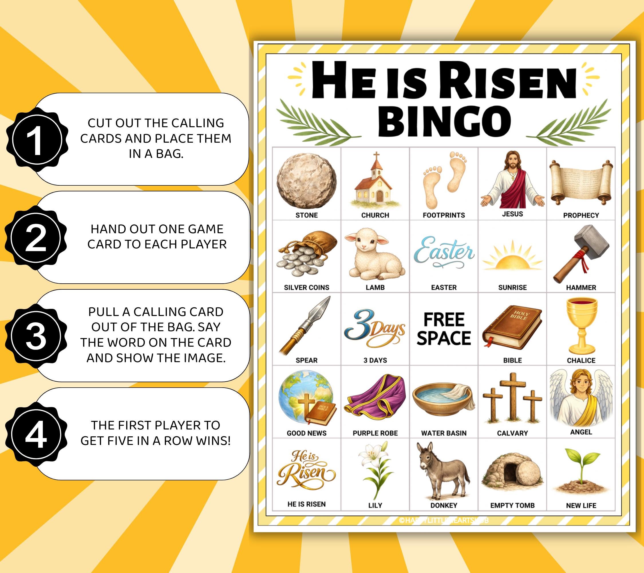 Easter Church Bingo, He is Risen Bingo, Resurrection Bingo, Bible Bingo ...