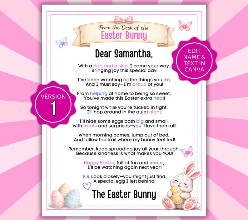 Editable Easter Bunny Letter Template, Personalized Easter Letter From ...