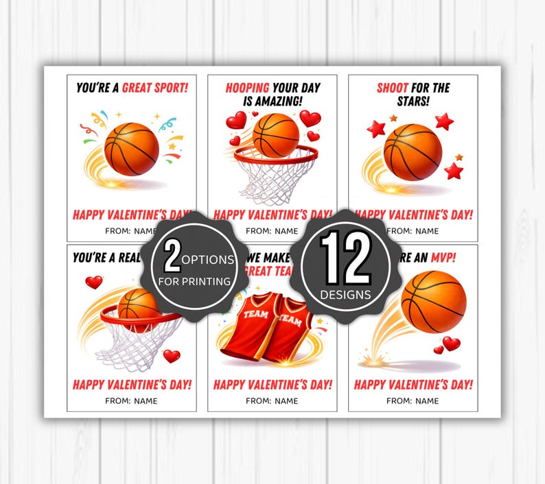 Basketball Valentines Day Cards, Printable Basketball Valentines for ...