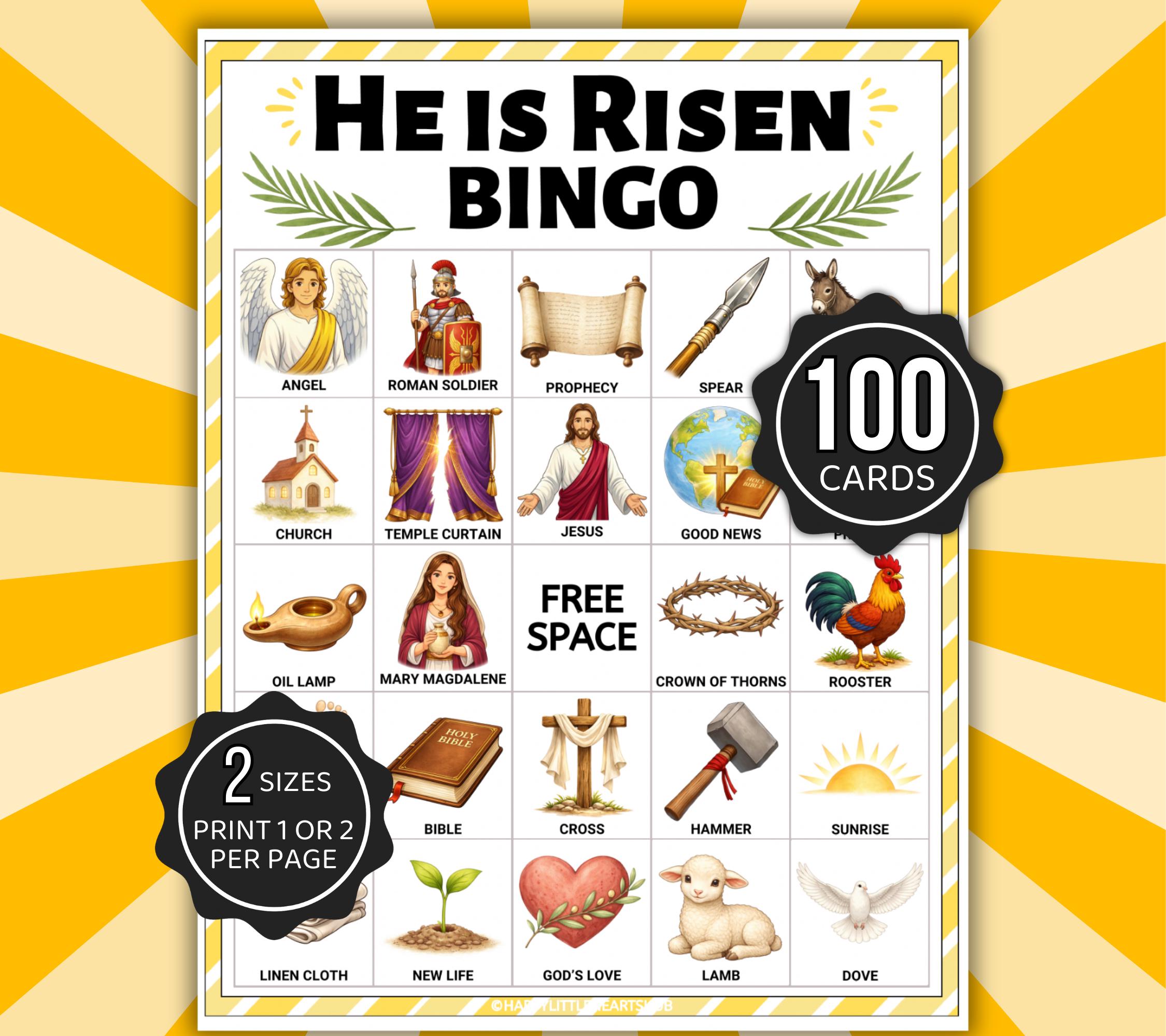 Easter Church Bingo, He is Risen Bingo, Resurrection Bingo, Bible Bingo ...
