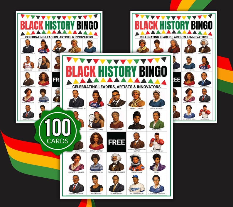 Black History Bingo, 100 Black History Bingo Cards, Black History Games ...
