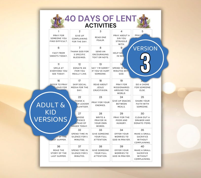 40 Days of Lent Countdown Calendar, Kids Lent Activity, Lenten Activity ...