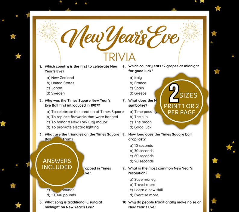 New Years Trivia Game, New Year's Eve Trivia Game, New Year's Eve Game ...