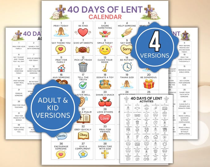 40 Days of Lent Countdown Calendar, Kids Lent Activity, Lenten Activity ...