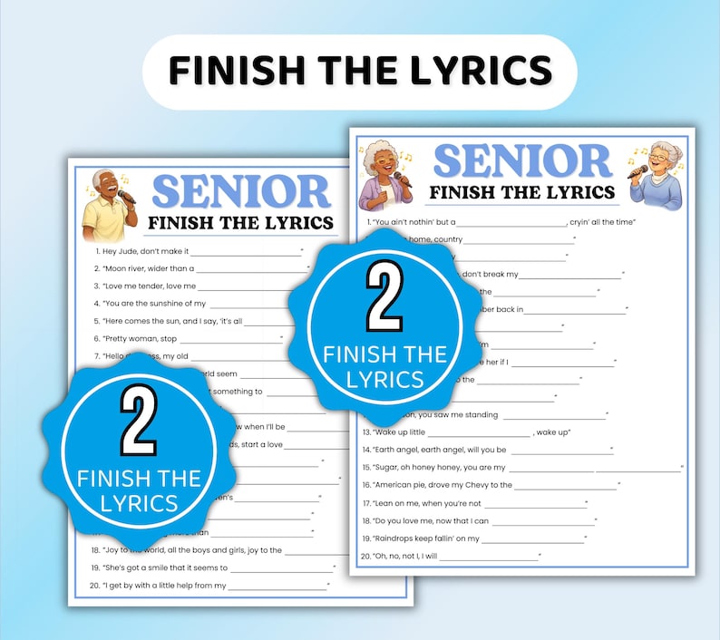 Printable Finish the Lyrics Games, Finish the Lyrics Senior Games, Song ...