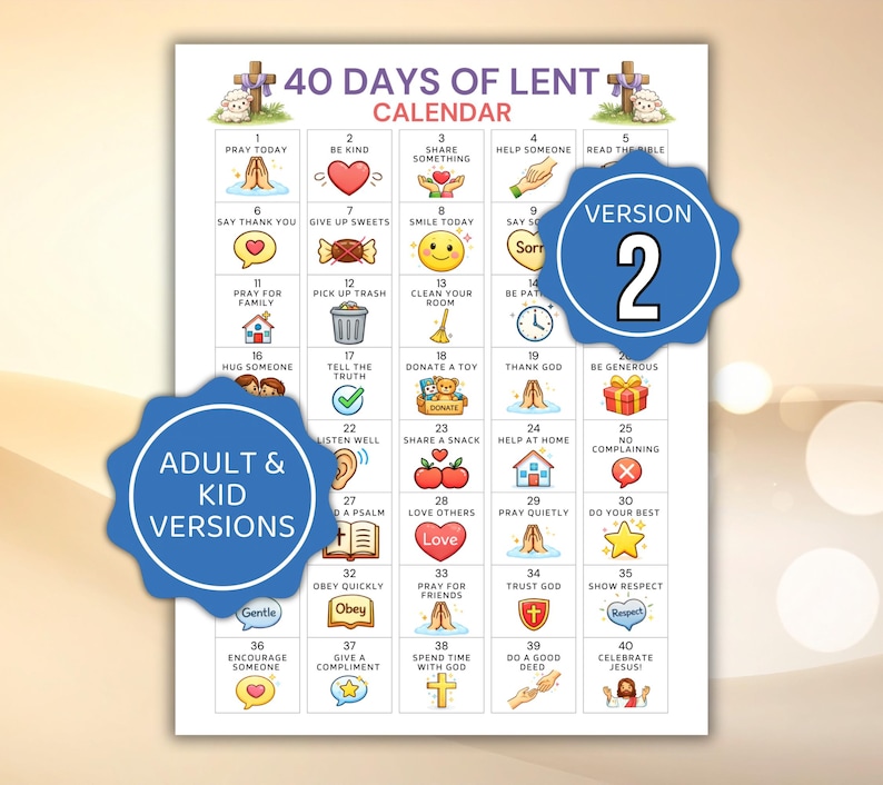 40 Days of Lent Countdown Calendar, Kids Lent Activity, Lenten Activity ...