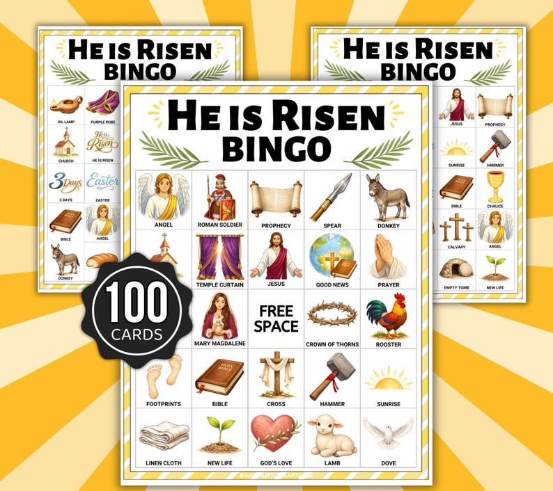 Easter Church Bingo, He is Risen Bingo, Resurrection Bingo, Bible Bingo ...