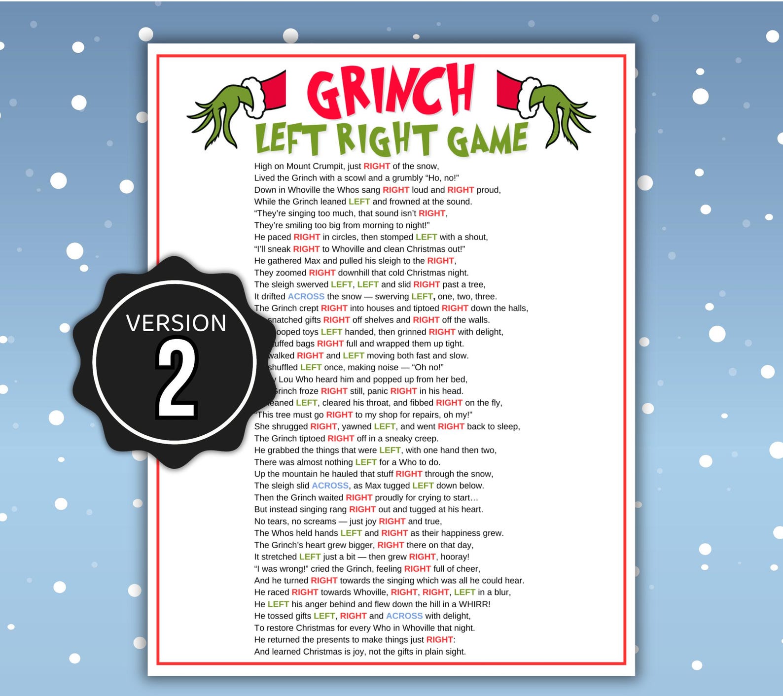 Grinch Left Right Christmas Game, Left Right Christmas Game, Christmas ...