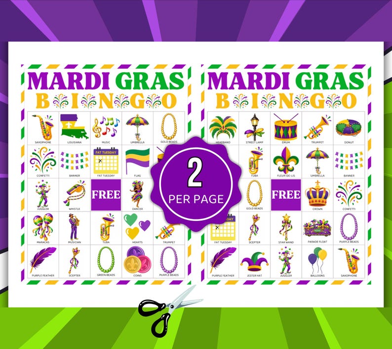 Mardi Gras Bingo, 100 Mardi Gras Bingo Cards, Mardi Gras Games, Mardi ...