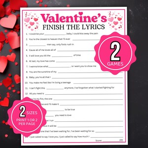 Love Songs Finish the Lyrics Game, Printable Valentines Party Game ...