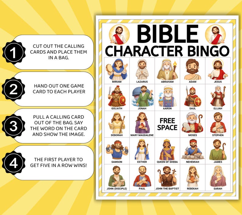 Bible Character Bingo, Bible Bingo, 100 Bible Character Bingo Cards ...