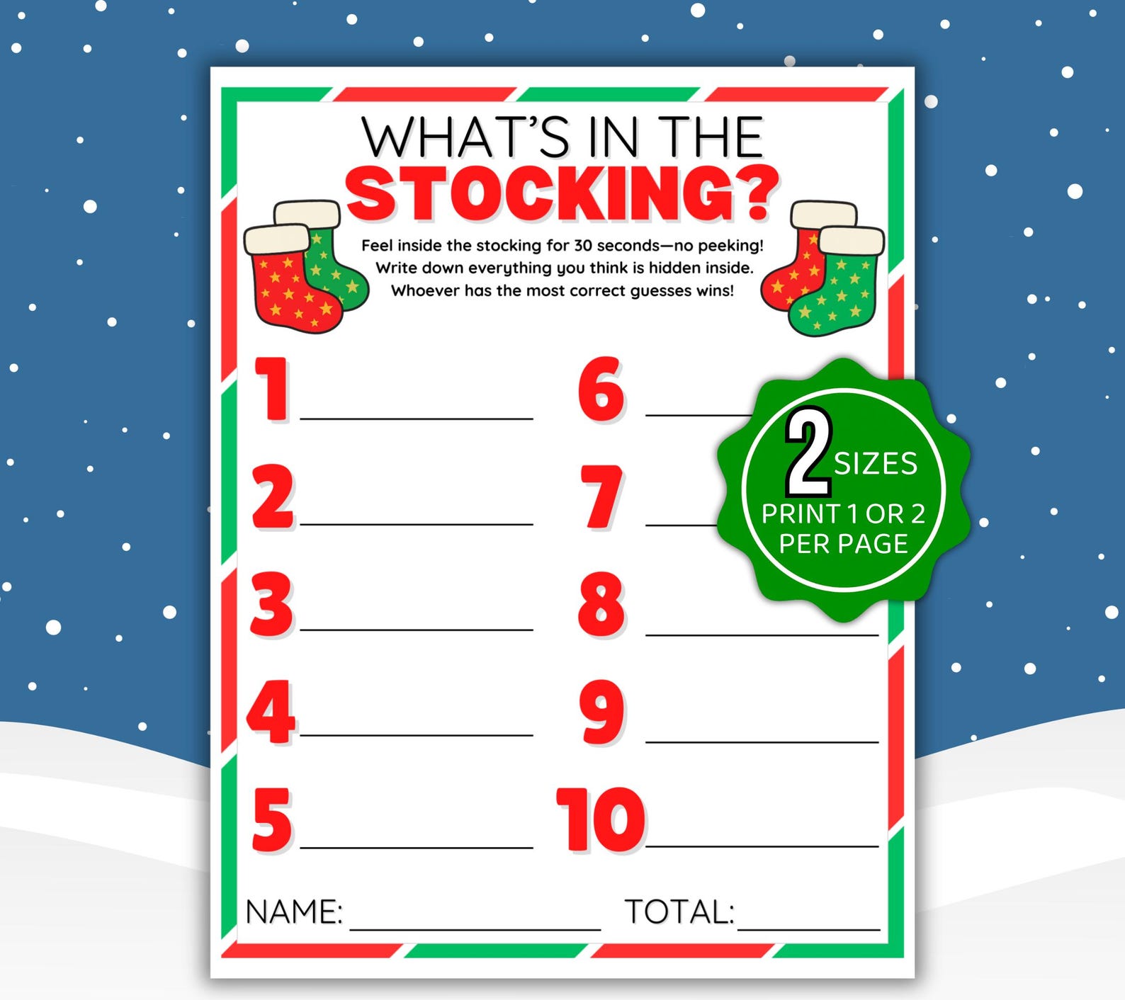 Christmas Whats in the Stocking Game, Christmas Party Game, Printable ...
