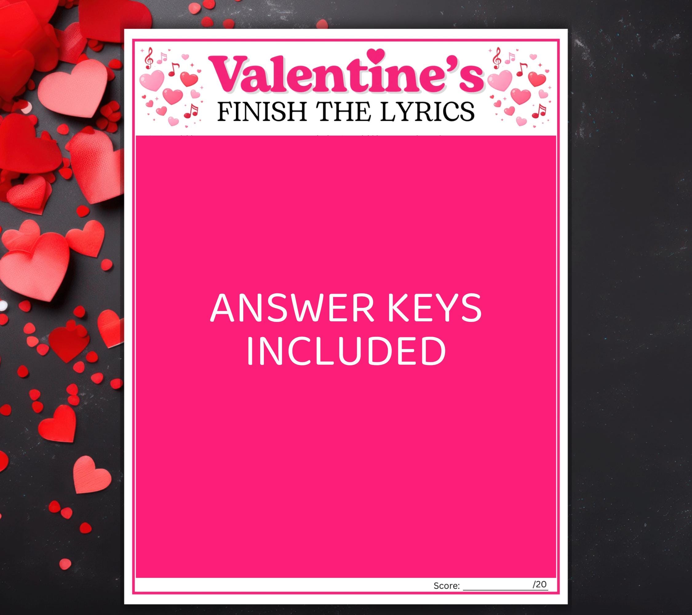 Love Songs Finish the Lyrics Game, Printable Valentines Party Game ...