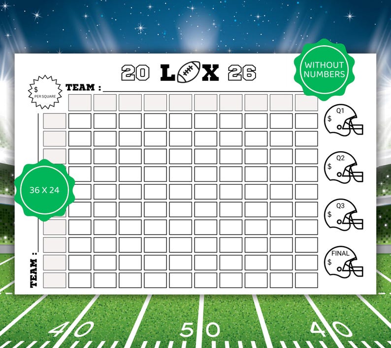 Super Big Game Football Squares, Football Squares, 2026 Super Big Bowl ...