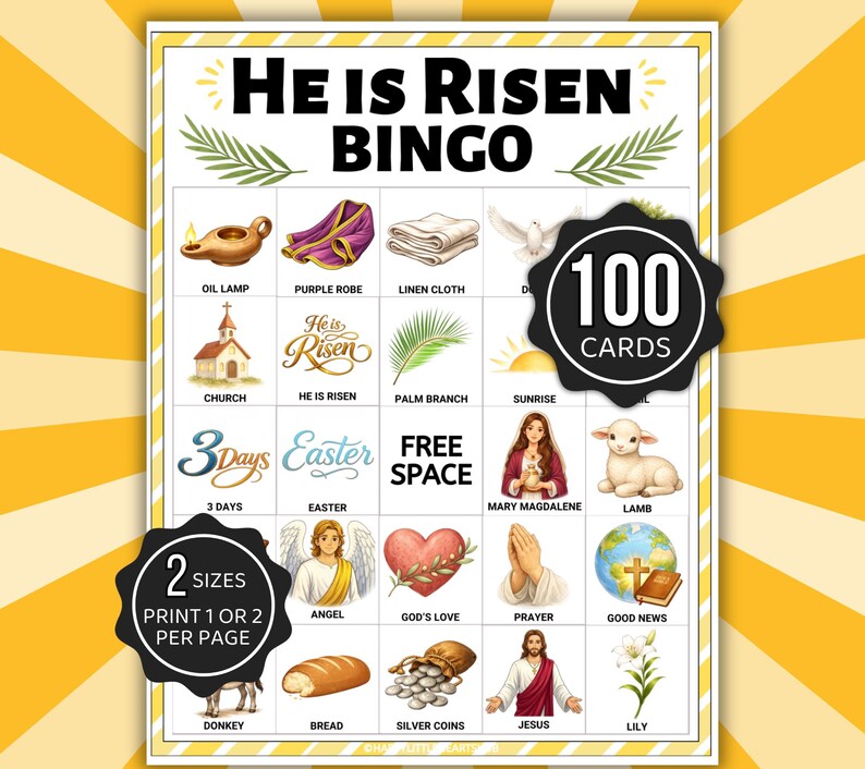 Easter Church Bingo, He is Risen Bingo, Resurrection Bingo, Bible Bingo ...