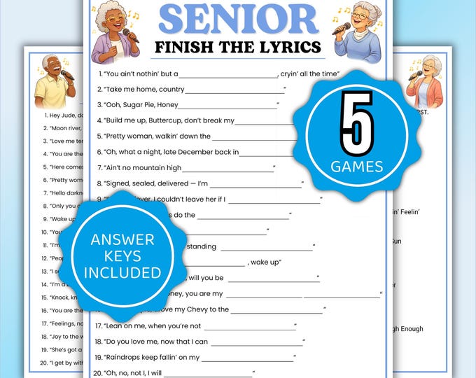 Printable Finish the Lyrics Games, Finish the Lyrics Senior Games, Song ...