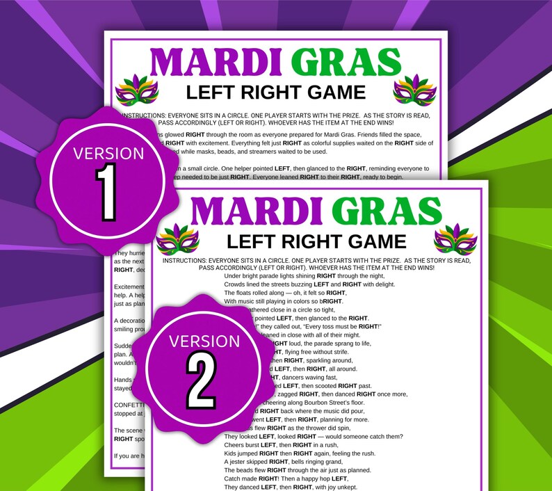 Mardi Gras Left Right Game, Left Right Mardi Gras Game, Mardi Gras Pass ...