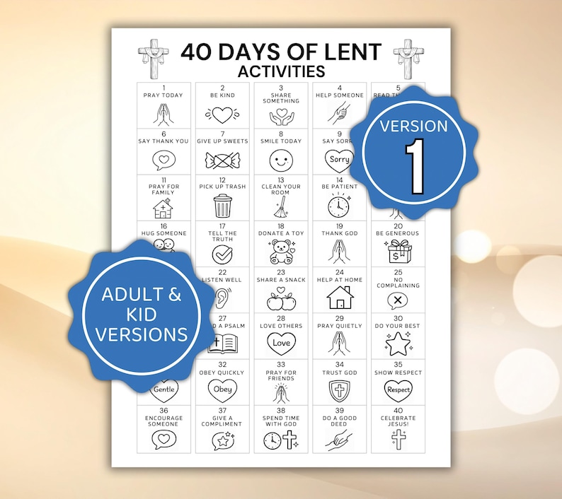 40 Days of Lent Countdown Calendar, Kids Lent Activity, Lenten Activity ...
