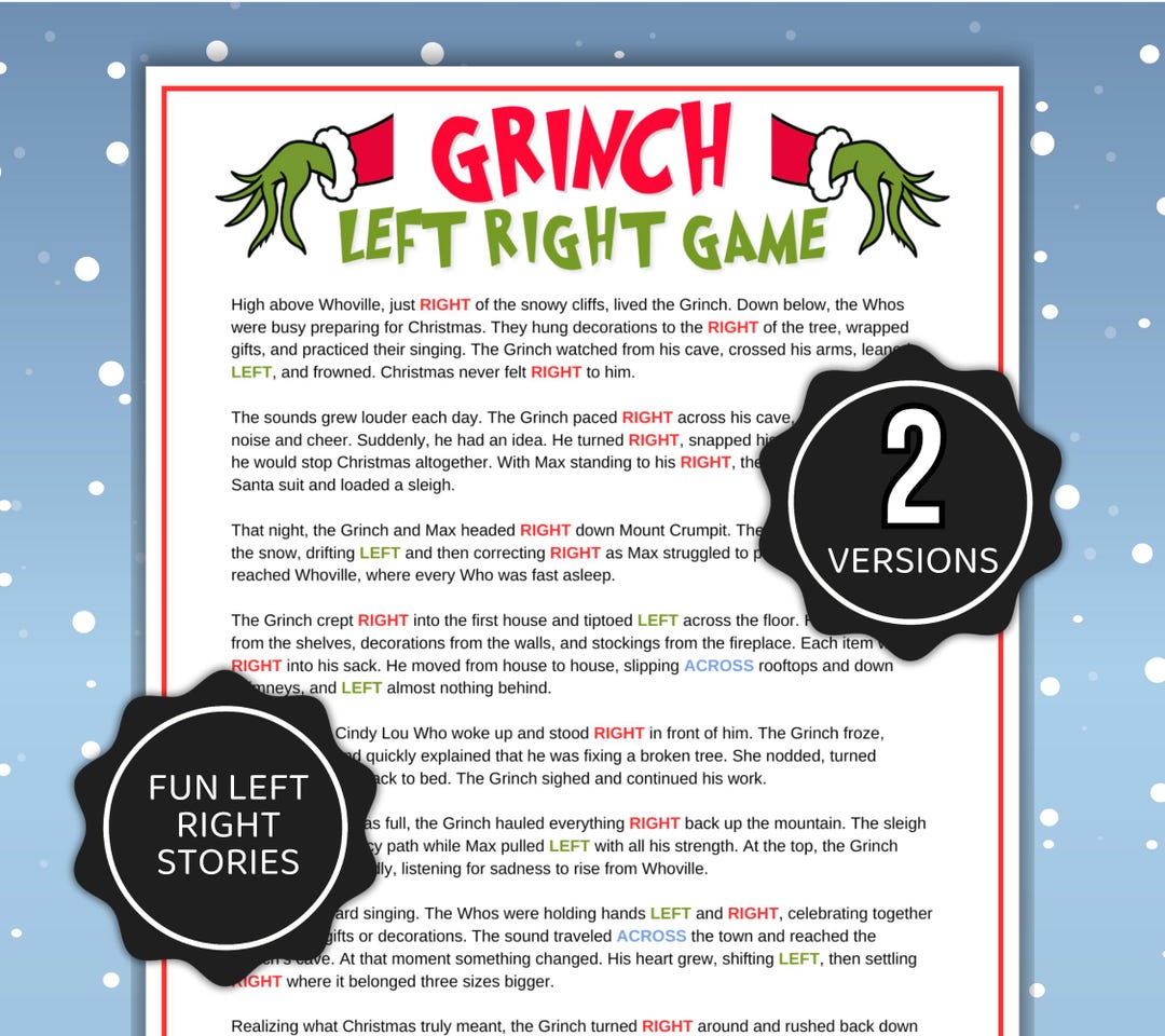 Grinch Left Right Christmas Game, Left Right Christmas Game, Christmas ...