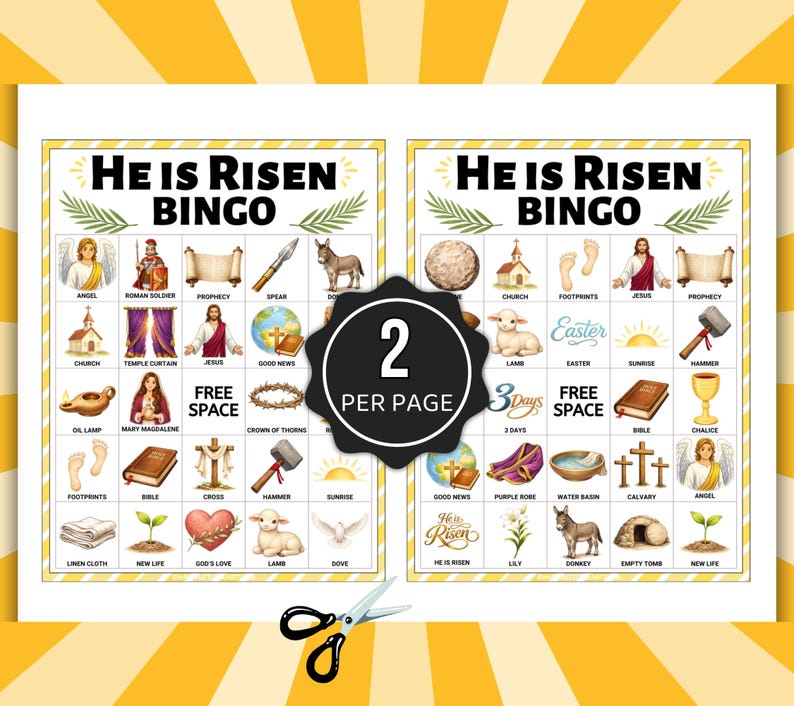 Easter Church Bingo, He is Risen Bingo, Resurrection Bingo, Bible Bingo ...