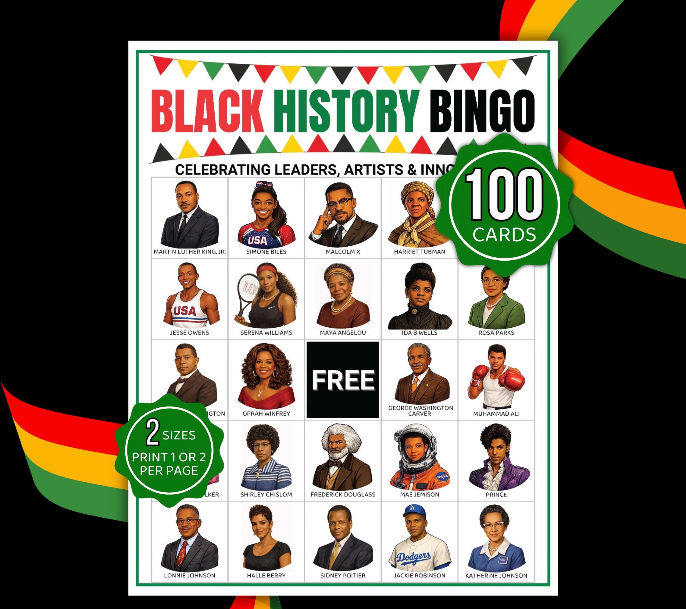 Black History Bingo, 100 Black History Bingo Cards, Black History Games ...