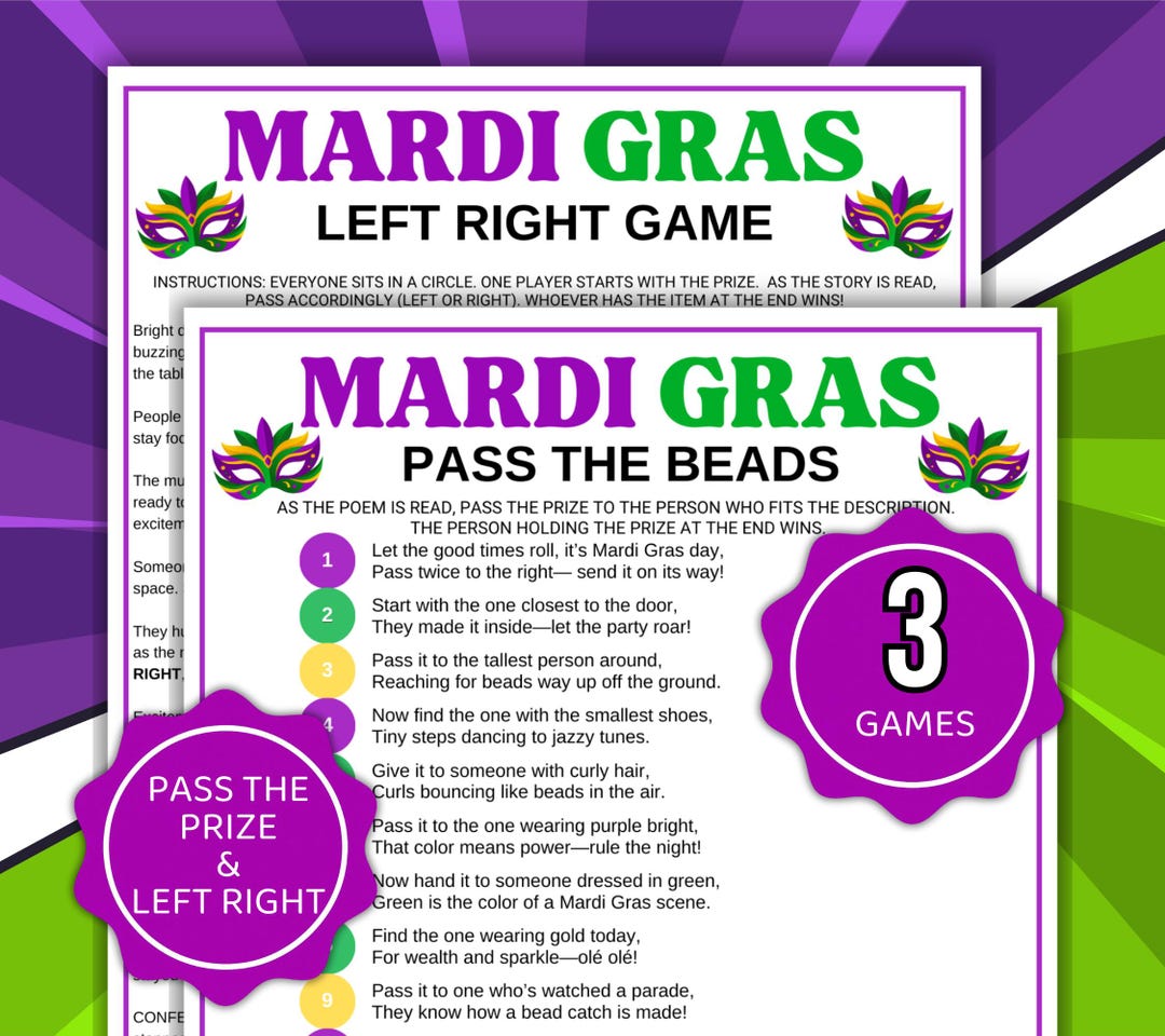 Mardi Gras Left Right Game, Left Right Mardi Gras Game, Mardi Gras Pass ...