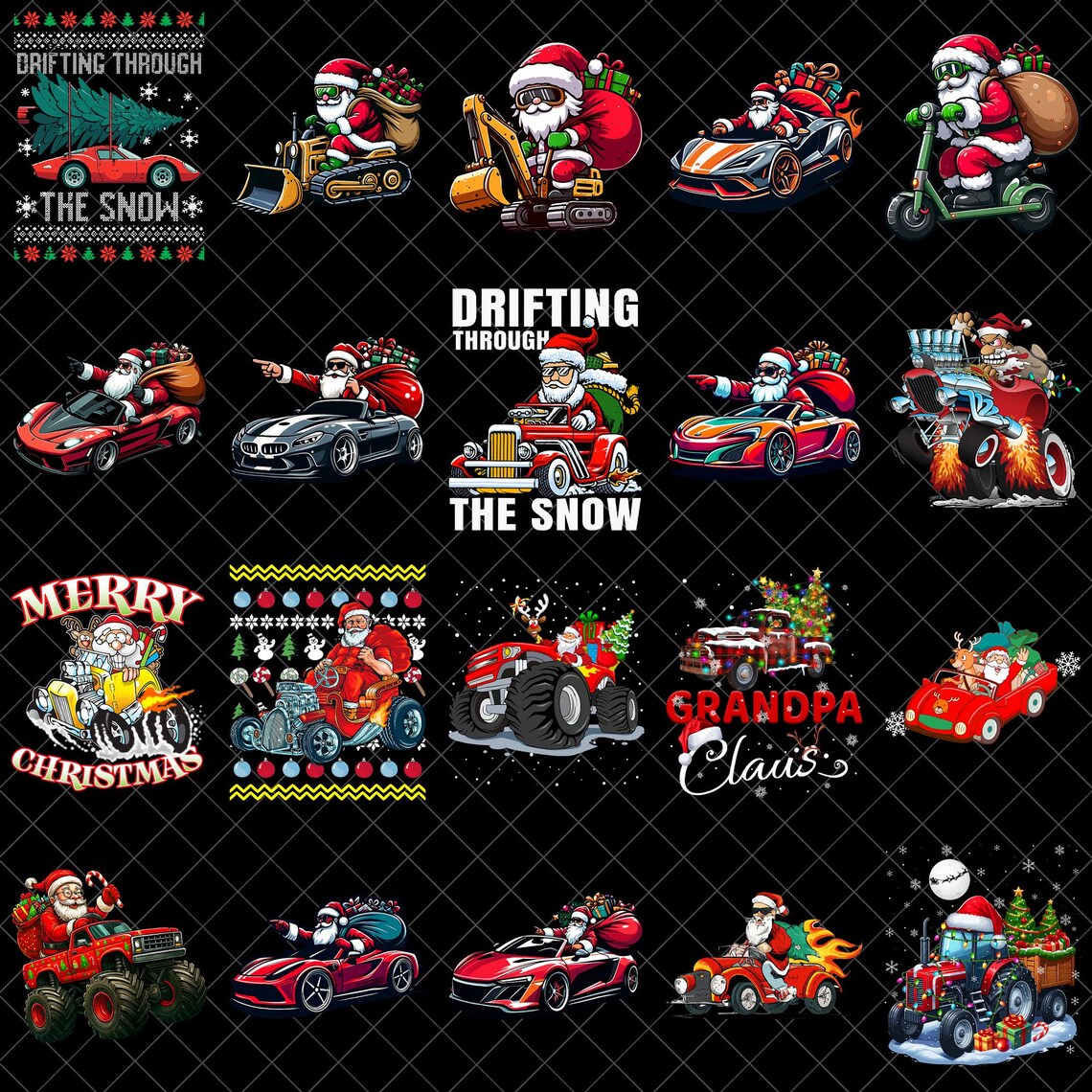 Racing Santa Christmas PNG Bundle, Race Car Santa PNG, Funny Driver ...