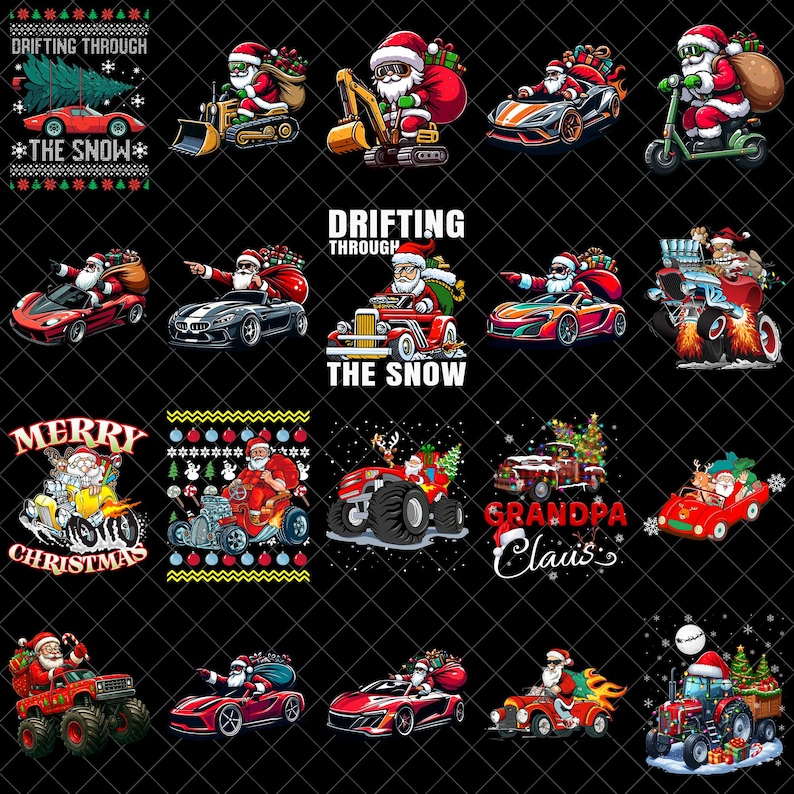 Racing Santa Christmas PNG Bundle, Race Car Santa PNG, Funny Driver ...