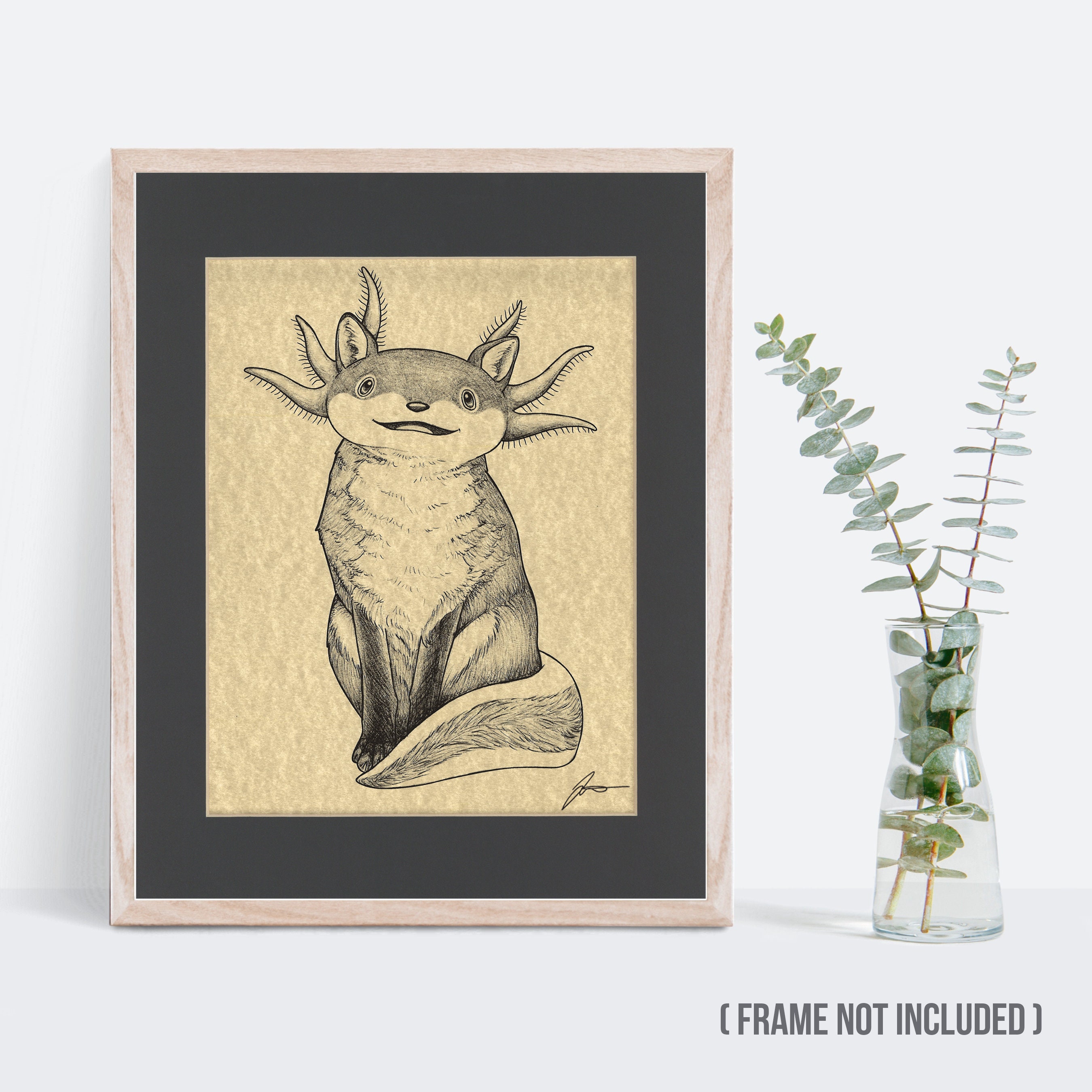 Foxolotl Parchment Print | Fox + Axolotl Hybrid Animal Art - Etsy