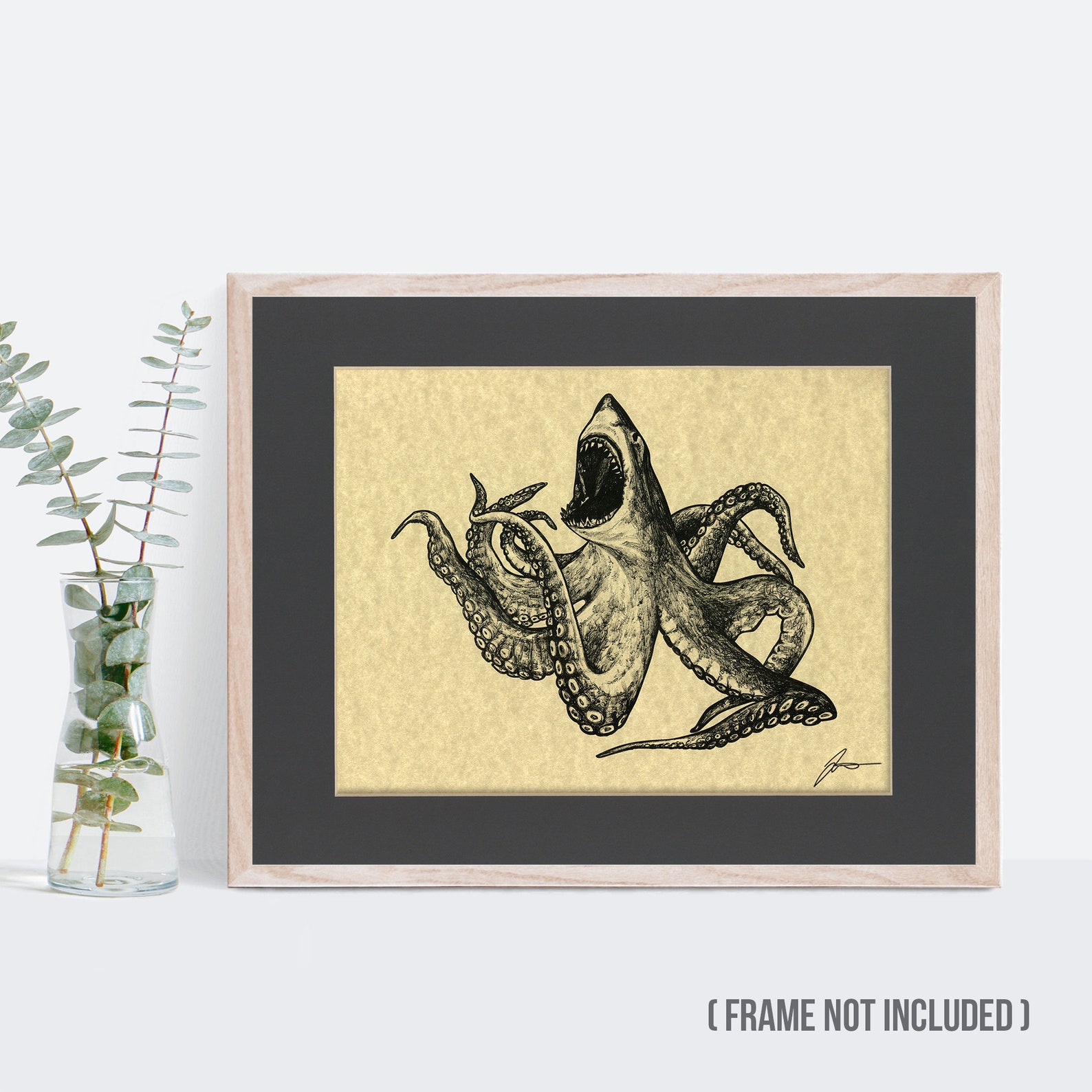 Sharktopus Parchment Print | Shark + Octopus Hybrid Animal Art - Etsy