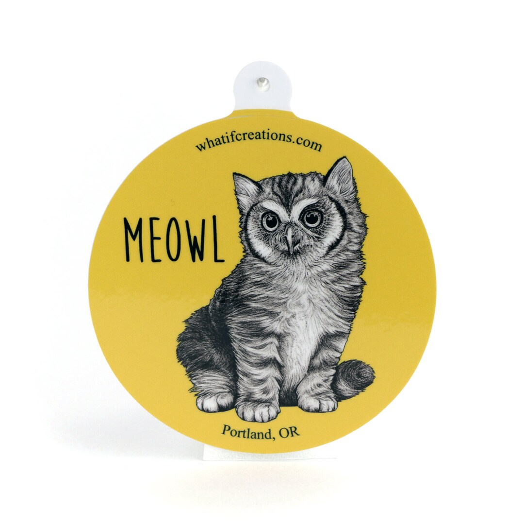 Meowl Sticker | Cat + Owl Hybrid Animal | 3" Circle Vinyl Sticker - Etsy