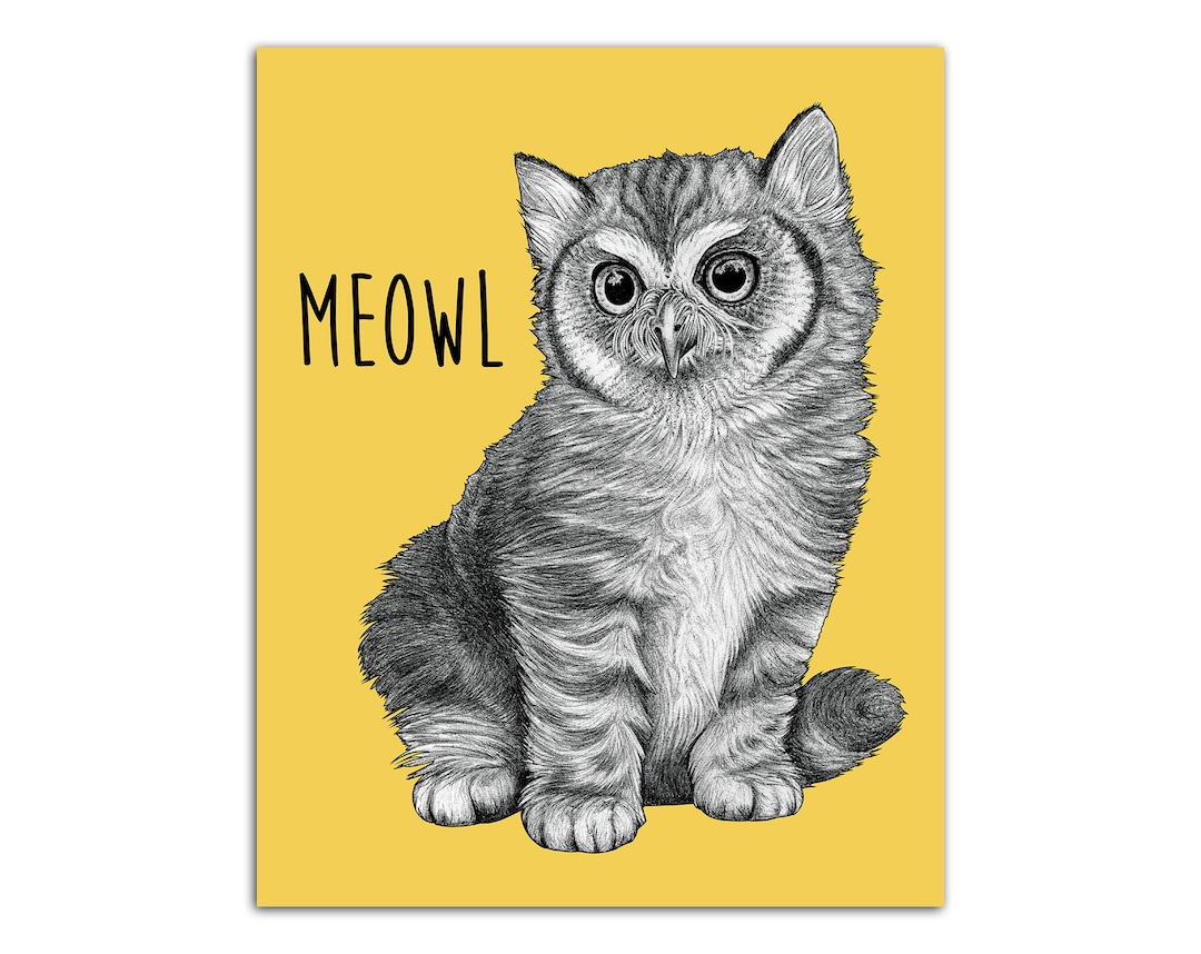 Meowl Art Print | Cat + Owl Hybrid Animal | 8x10" Art Print - Etsy