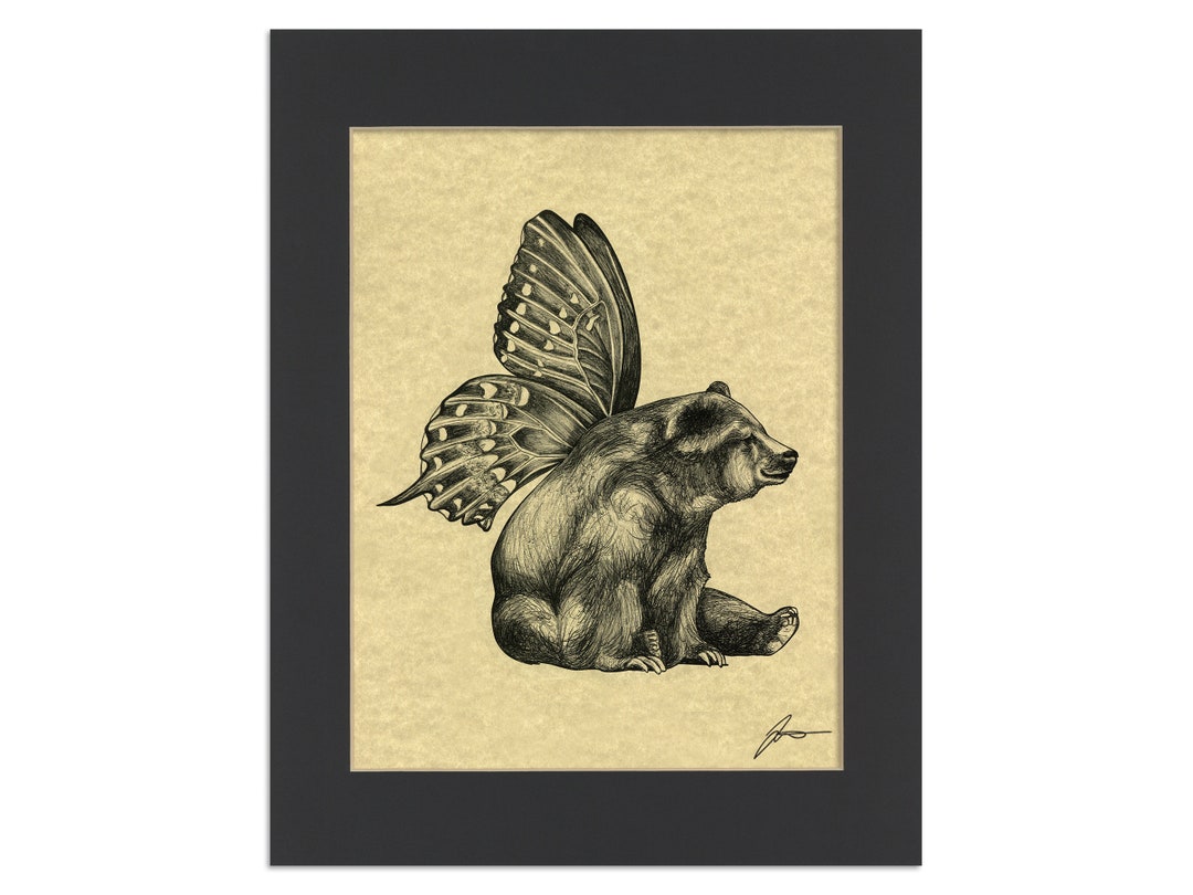 Butterbear Parchment Print | Butterfly + Bear Hybrid Animal Art - Etsy
