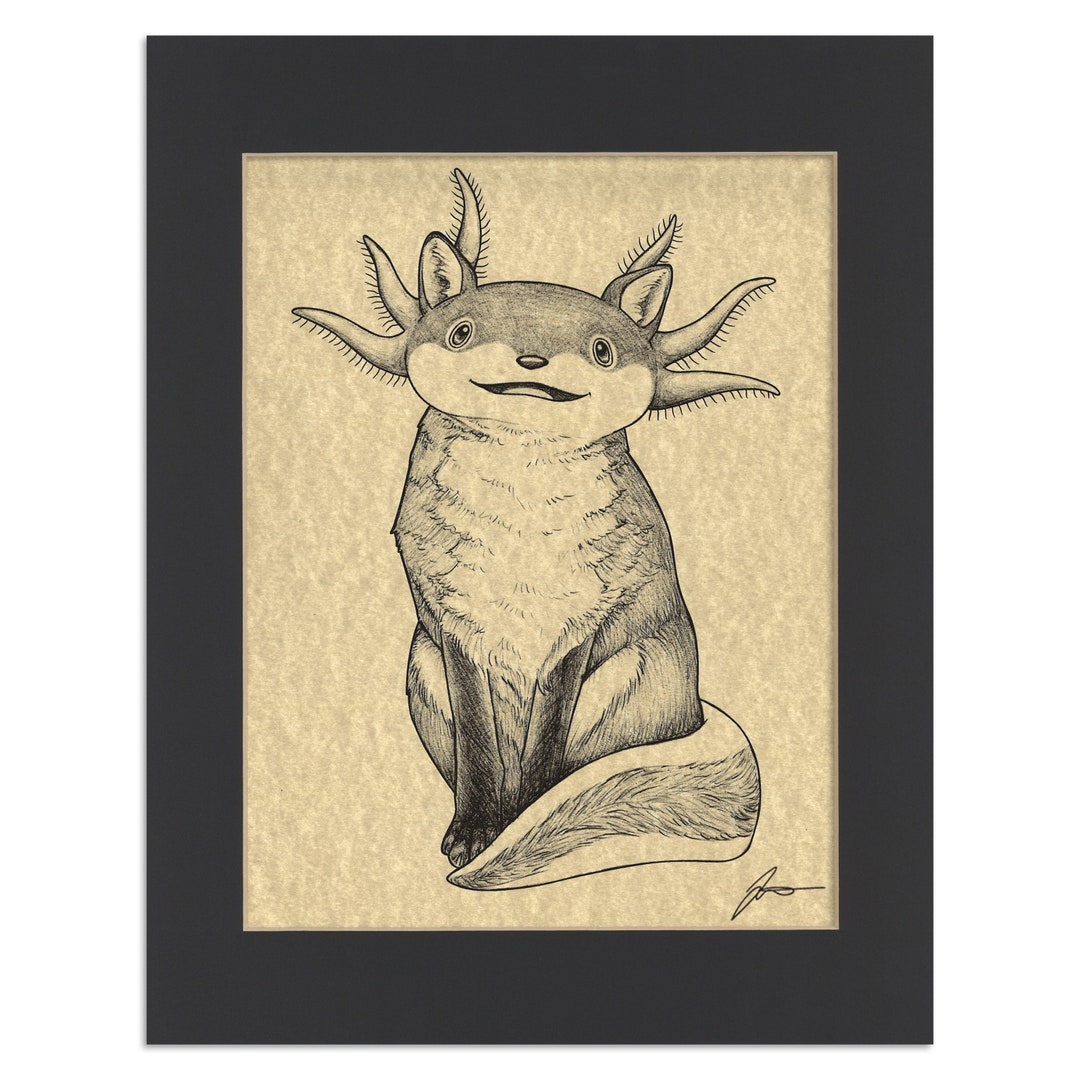 Foxolotl Parchment Print | Fox + Axolotl Hybrid Animal Art - Etsy