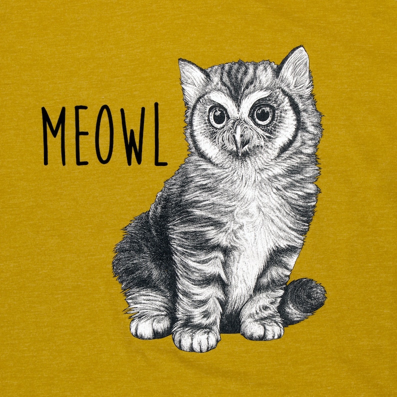 Meowl T Shirt Cat Owl Hybrid Animal Mustard Unisex Cat | Etsy