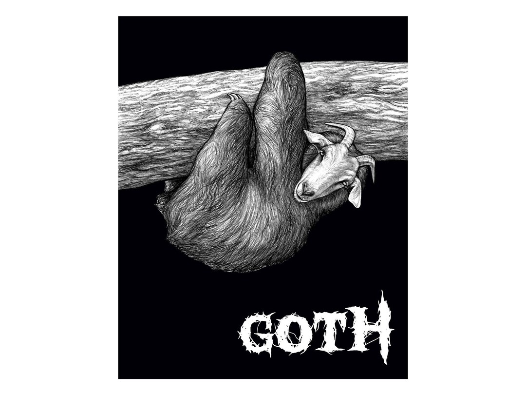 Goth Art Print | Goat + Sloth Hybrid Animal | 8x10" Art Print - Etsy
