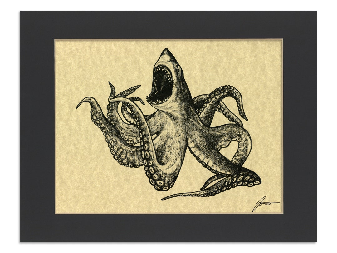 Sharktopus Parchment Print | Shark + Octopus Hybrid Animal Art - Etsy