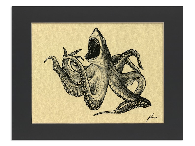 Sharktopus Parchment Print Shark Octopus Hybrid Animal - Etsy